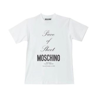Moschino Femme, Tops, Blanc, Taille: 40 FR T-Shirt en Coton avec Imprimé Graphique