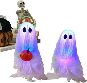 Generico Halloween-Dekorationen: 2 beleuchtete Gothic-Figuren, gruselige Indoor-Skulpturen mit LED-Beleuchtung | Tisch Porch Garden Store Party