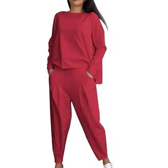 Generic Tenue 2 pi&egrave;ces pour femme - Pantalon d&eacute;contract&eacute; de couleur unie - Confortable - Ensemble de v&ecirc;tements de d&eacute;tente pour femme - Ensemble de pantalon et