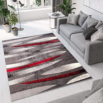 Tapiso Dream Tapis de Salon Chambre Salle &agrave; Manger Adulte Bureau Design Moderne Fin Gris Rouge Blanc Mouchet&eacute; Motif Abstrait Poil Court Fin Doux L&eacute;ger R&eacute;sist