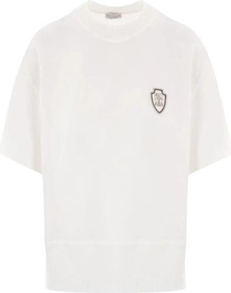 Brunello Cucinelli T-Shirt aus Baumwoll-Jersey mit Logo-Stickerei - - Tops - Damen - Wei&szlig; - M