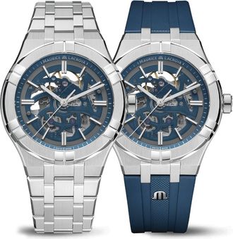 Maurice Lacroix Aikon Automatic Skeleton 42mm, Blau, inklusive Ersatzband Herrenuhr AI6008-SS00F-031-C