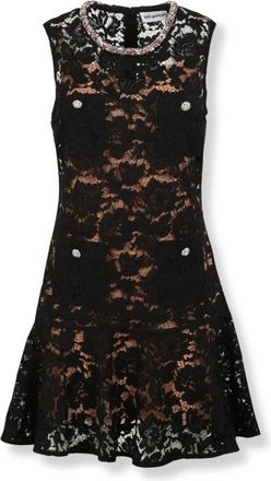 Self Portrait Femme, Robes, Noir, Taille: 38 FR Mini-robe en dentelle &agrave; bordure de cristaux