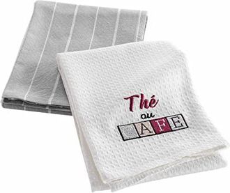 Douceur d'Intérieur 2 Geschirrtücher, 50 x 70 cm, Baumwolle, gewebt, Wabenmuster, Bestickt, für Mittagessen