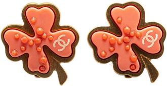 Chanel 2003 vergoldete Clover Emaille-Ohrclips