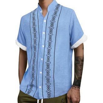 Generic Chemise boutonn&eacute;e &agrave; manches courtes pour homme - Hauts surdimensionn&eacute;s et l&eacute;gers - Hauts de vacances d&eacute;t&eacute; hawa&iuml;ens - Imprim&eacute; tropical - Chemises respi