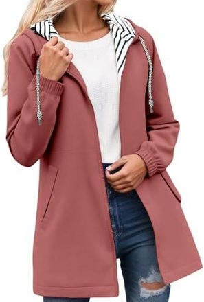 Generic Veste Imperm&eacute;able Femme Manteau Long Imperm&eacute;able Femmes Trench Capuche &Agrave; La Mode Coupe Vent Couleur Unie avec Zipp&eacute; Veste De Sport Dext&eacute;rieur Vetement