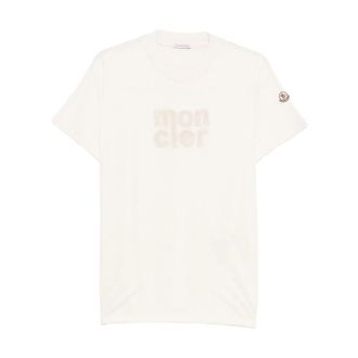 Moncler Femme, Tops, Blanc, Taille: 42 FR Teddy Logo Cotton T-Shirt