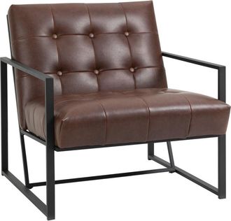 HOMCOM Homcom - Fauteuil lounge Chesterfield assise dossier capitonnés structure métal noir revêtement synthétique chocolat