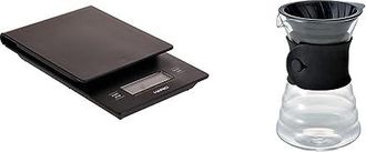 Hario Hario VSTN-2000B Küchenwaage, schwarz & VDD-02B VD 700 ml V60 Drip Dekanter Pourover Coffee Brewer Server für 2-3 Tassen,Transparent