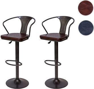 Mendler Mendler - 2x Tabouret de bar HWC-H10b,réglable en hauteur,avec accoudoirs,pivotant,design industriel - vintage noir-gris