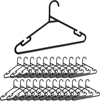 Relaxdays Kleiderb&uuml;gel 24er Set, W&auml;scheb&uuml;gel mit Hosensteg & Einkerbungen, recycelter Kunststoff, platzsparend, schwarz
