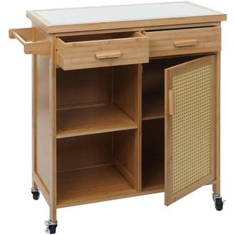 Hhg Chariot de service 670, chariot de cuisine chariot de bar chariot roulant 85x84x36cm bambou, marron