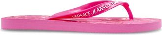 Versace Jeans Couture Femme, Chaussures, Rose, Taille: 36 EU Sandales Plates Imprim&eacute;es en Caoutchouc