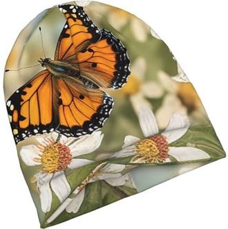 Generic Chapeau Fleurs De Papillon Printanières Bonnet en Tricot Thermique Coupe-Vent Bonnet Hiver pour Décontractée Femme Homme