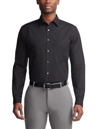 Van Heusen Mens Dress Shirt Regular Fit Poplin Solid, Black, 15.5 Neck 36-37 Sleeve