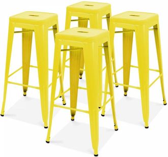 Oviala Lot de 4 tabourets de bar en acier jaune mat