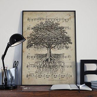 Nacnic Poster Arbre de vie, Vintage Musique. Illustration sur les partitions anciennes. Les amateurs de musique. Format A3 Sans cadre