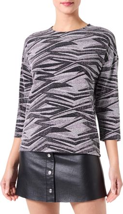 Only Damen Onlqueen 3/4 Glitter Top JRS, Silver/Pattern:Graphic Zebra, XS