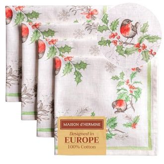 Maison d'Hermine Christmas Dew Lot de 4 Serviettes de Table 100% Coton, Douces et Confortables, parfaites pour Les dîners de Famille, Les Mariages, Les Cocktails, Than
