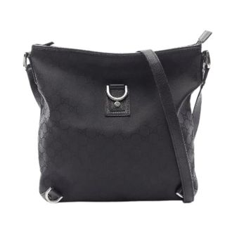 Gucci Sac bandouli&egrave;re en nylon et cuir GG Abby Pre-owned - Femme - Pre-owned - Noir - Taille: ONE Size