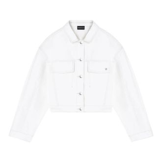 Emporio Armani Femme, Vestes, Blanc, Taille: 38 FR Garment-dyed Drill Cropped Blouson