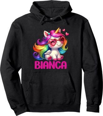 BDAZ Bianca Personalisierter Name, buntes Einhorn f&uuml;r Damen und M&auml;dchen Pullover Hoodie