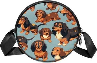 Generic Sac &agrave; bandouli&egrave;re circulaire pour femme, petit chien, sac &agrave; bandouli&egrave;re avec fermeture &eacute;clair, bretelles r&eacute;glables, sac &agrave; main rond d&eacute;contract&eacute; pour f