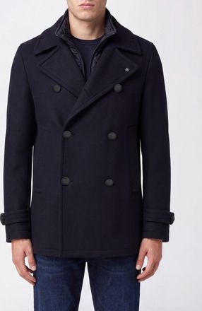 Tagliatore Zweireihiger Caban-Mantel aus reiner blauer Wolle mit breitem Revers