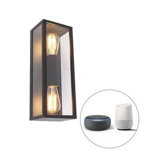 QAZQA Smarte Wandleuchte schwarz 38 cm 2-flammig IP44 inkl. Wifi ST64 - Charlois
