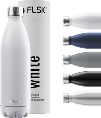 FLSK Trinkflasche - Premium Edelstahl Thermosflasche - 100 % auslaufsicher & kohlens&auml;uregeeignet - h&auml;lt 24 h kalt & 18 h hei&szlig; - BPA-frei (white, 1000 ml)
