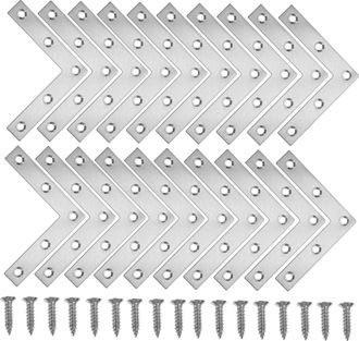 DOITOOL 20 Stück Teiliges Eckwinkel Edelstahl und Karbonstahl Möbelverbinder mit Vorgebohrten Senkbohrungen Stabile Möbelverbindung für Rechte Winkel Inklusiv