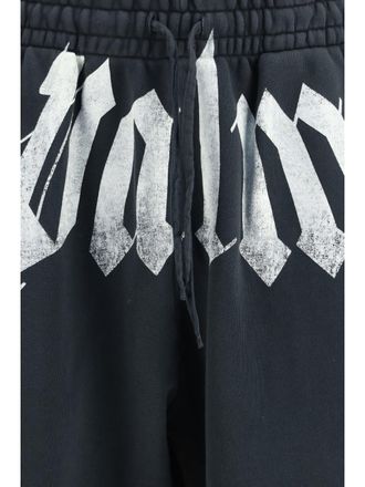 Palm Angels Mens Sweatpants With Logo Black-Off-White Cotton Trousers Black/off-white