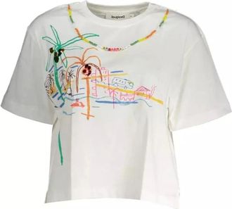 Desigual Femme, Tops, Blanc, Taille: 44 FR T-shirt Blanc Chic avec Détails Vibrants