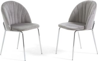 Siediti Fuori e Dentro Set mit 2 gepolsterten St&uuml;hlen aus Samt f&uuml;r K&uuml;che oder Esszimmer mit Metallbeinen Sonia (Silberbeine, hellgrauer Samt)