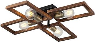 Opviq Elegant Chandelier with Metal Body & Wooden Cap, Antiquation & Black Finish, 12 cm Height, 4 x E27 Sockets, Base Plate 13 x 20 cm | Perfect for Modern