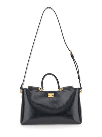 Dolce & Gabbana Womens Handbag Vittoria Black Leather Calf Handbags Hand Bags