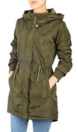 iLoveSIA Veste Femme imperm&eacute;able Parka Long L&eacute;g&egrave;re Capuche Vent Pluie Imper Olive 40