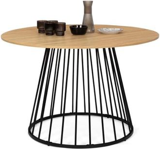 IDMarket Table &agrave; Manger Ronde Yuna 6 Personnes Plateau Bois et Pied Filaire en m&eacute;tal Noir 110 cm
