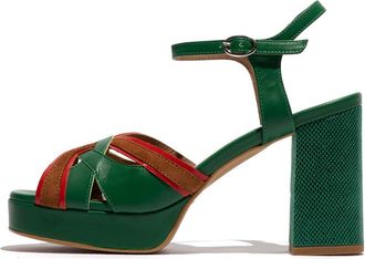 FLY London Fly London Damen EZUI240FLY Sandal, Emerald/DK. RED/Camel, 40 EU