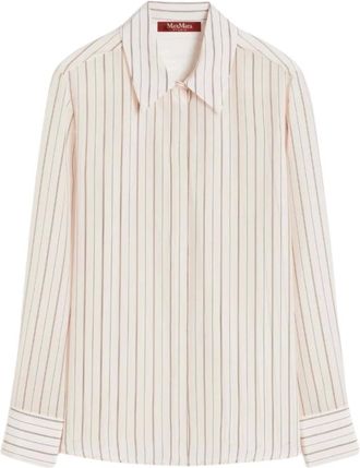 Max Mara Femme, Blouses et Chemises, Blanc, Taille: 42 FR Chemise en soie ray&eacute;e