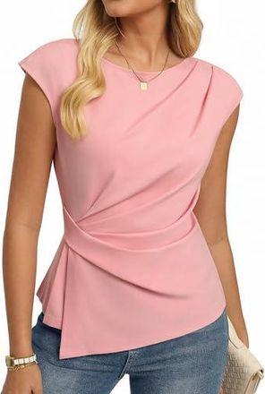 Grace Karin Femme T-Shirt D&Eacute;t&eacute; Chemisier &Eacute;l&eacute;gant &Agrave; Manches Papillon, Chemise Cintr&eacute;e, Chemisier Cache-Coeur Hauts Rose S