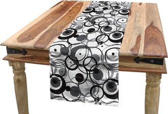 Abakuhaus Abstrakt Tischläufer, Kreis-Punkte Moderne, Esszimmer Küche Rechteckiger Dekorativer Tischläufer, 40 x 300 cm, Grau Schwarz Weiß