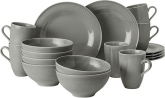 SELTMANN WEIDEN Beat Color Glaze Frühstücksservice 18-teilig - Henkelbecher, Müslischalen und Frühstücksteller für 6 Personen - Porzellangeschirr mit Rillenrelief, Sp