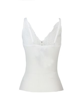 Self Portrait Womens Ribbed Top With Lace Trim White Viscose Tops