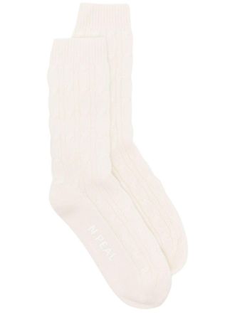 N.Peal chaussettes en maille torsadée de cachemire - Tons neutres