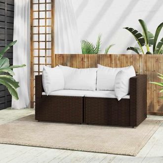 vidaXL Divani Angolari Da Giardino Con Cuscini 2pz Polyrattan Marrone - Vidaxl