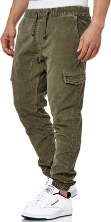 Indicode Herren Walker Cargohose (Cord-Stretch) | Cargo Hose Cordhose Kord Baumwollhose Army, XXL