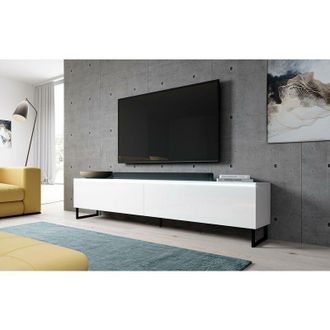 Furnix Tv Kommode bargo 180 mit LED-Beleuchtung & Metallfüße Weiß-Weiß glänzend - Furnix