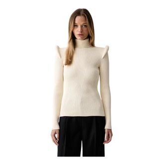 Elisabetta Franchi Pull &agrave; col roul&eacute; c&ocirc;tel&eacute; - Femme - Pulls - Beige - Taille: 44 FR